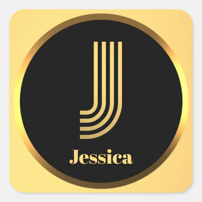 Personalised Gold Monogrammed Letter J Square Sticker | Zazzle