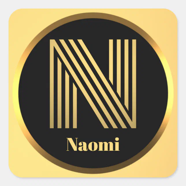 Personalised Gold Monogrammed Letter N Square Sticker | Zazzle