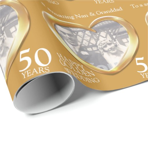 Personalised golden wedding anniversary photo wrapping paper | Zazzle