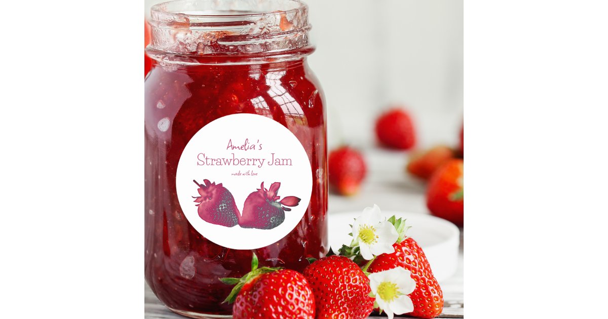 Personalised Homemade Strawberry Jam Classic Round Sticker | Zazzle