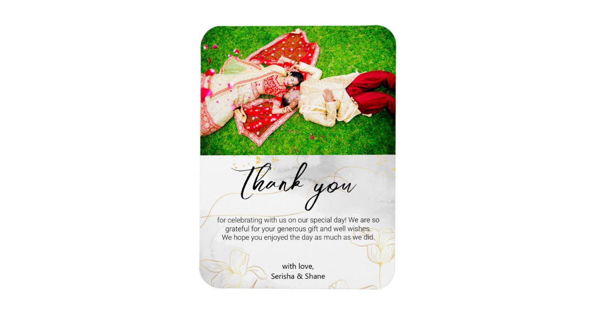 Personalised horizontal photo thank you magnet | Zazzle