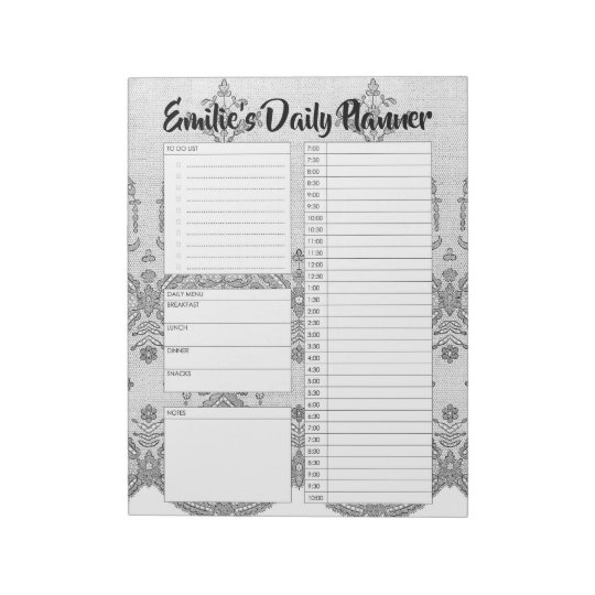 Personalised Lace Daily Planner Organiser Diary Notepad | Zazzle.com