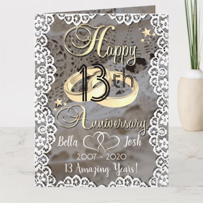 Personalised Lace Theme 13th Wedding Anniversary Card | Zazzle.com