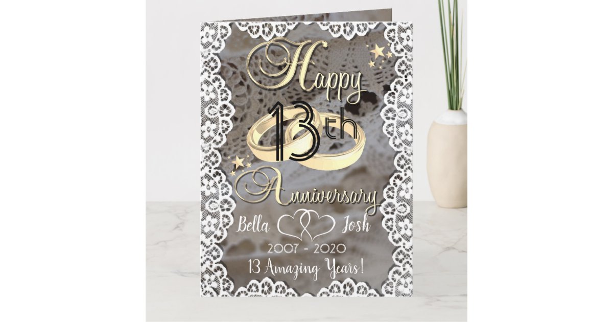 Personalised Lace Theme 13th Wedding Anniversary Card | Zazzle