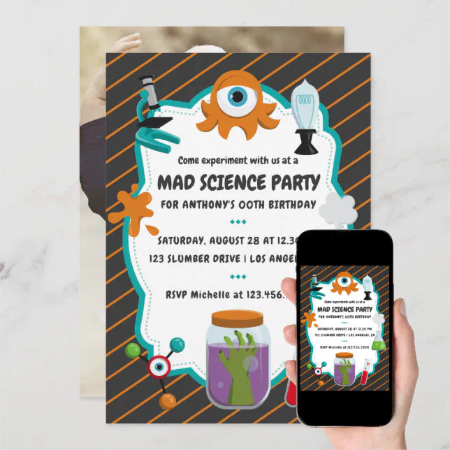 Personalised Mad Science Birthday Party Photo Invitation | Zazzle