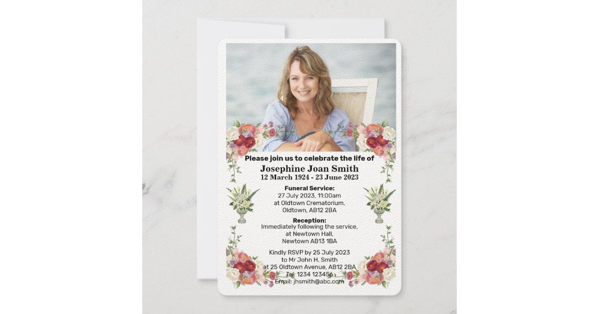 Personalised Minimalist Photo Funeral Invitation | Zazzle