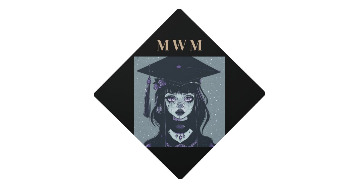 Personalised Monogram Goth Graduation Cap Topper | Zazzle