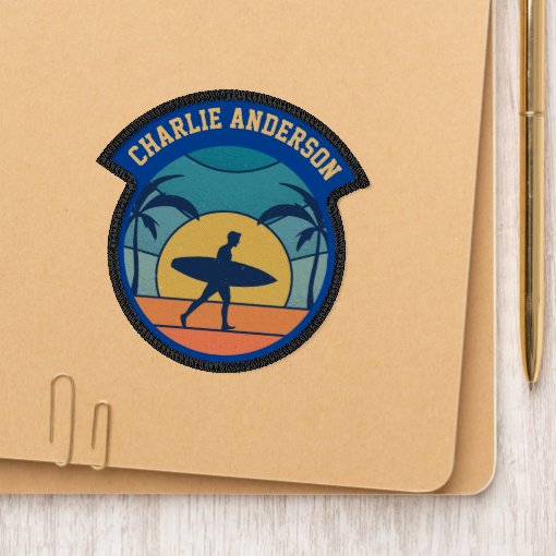 Personalised Name Badge SURFER Sunset Surfing | Zazzle