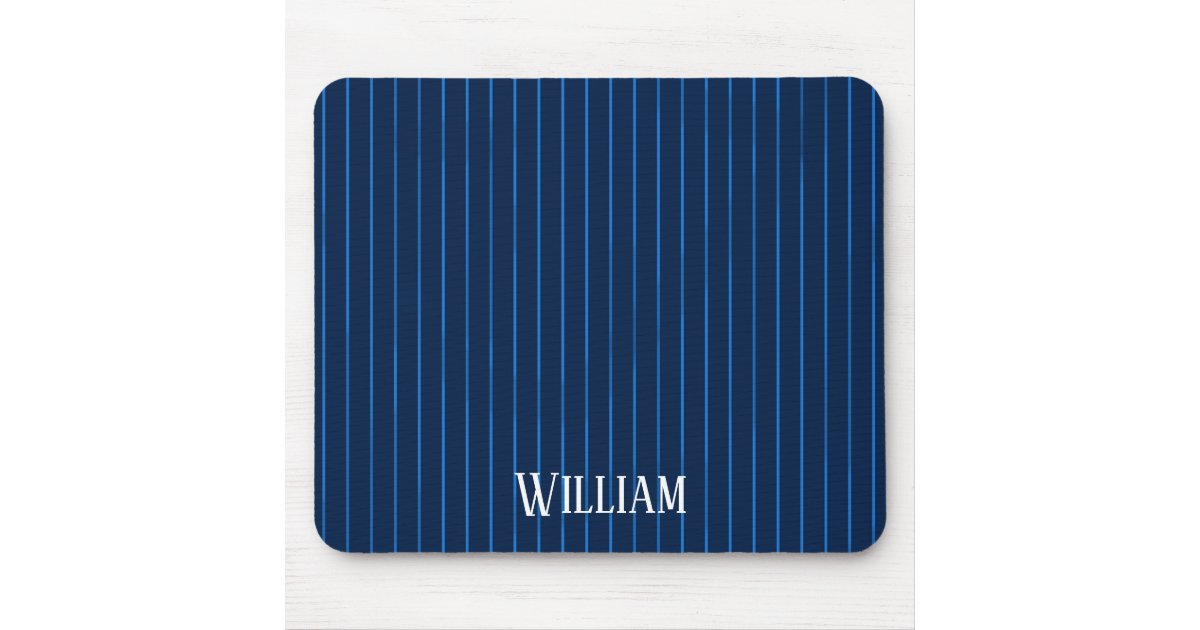 Personalised navy blue pinstripes mouse pad | Zazzle