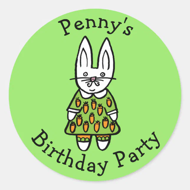 Personalised Penny the Rabbit Birthday Party Classic Round Sticker | Zazzle
