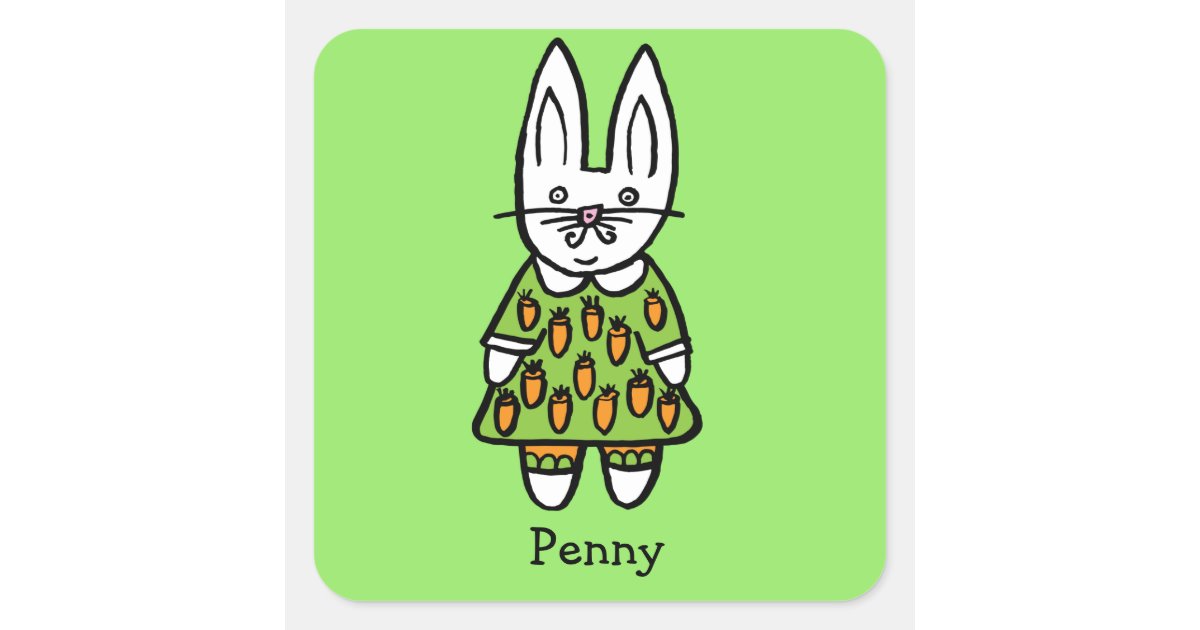 Personalised Penny the Rabbit Square Sticker | Zazzle