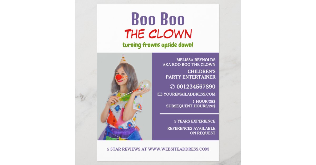 Personalised Photograph, Kids Entertainer, Clown Flyer | Zazzle