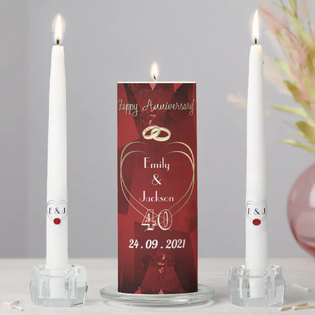 Personalised Ruby 40th Wedding Anniversary Unity Candle Set | Zazzle