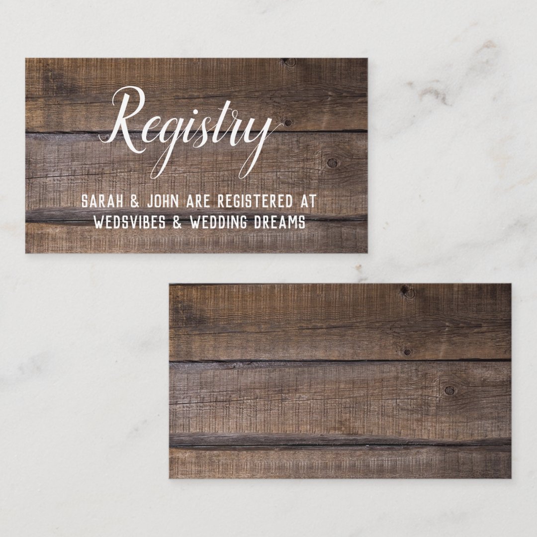 Personalised Rustic Wood Wedding Registry Card | Zazzle