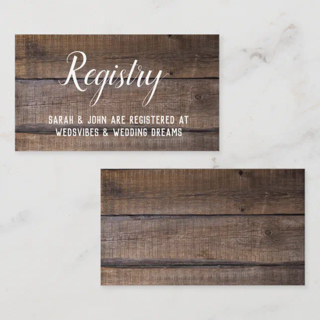 Personalised Rustic Wood Wedding Registry Card | Zazzle
