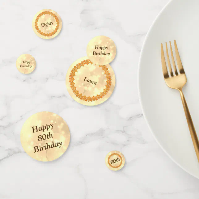 Personalised sparkly Gold Happy 80th birthday Confetti | Zazzle