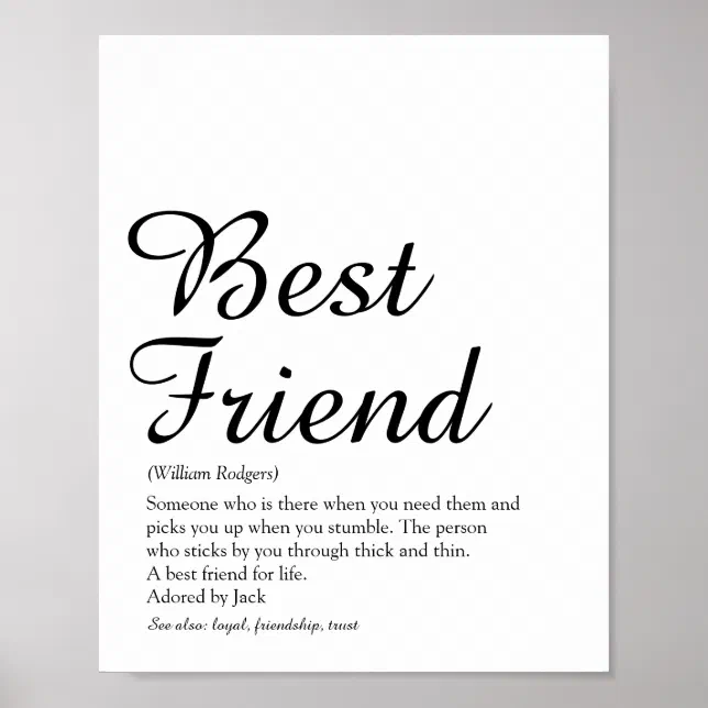 Personalised Your Best Friend Definition Script Poster | Zazzle