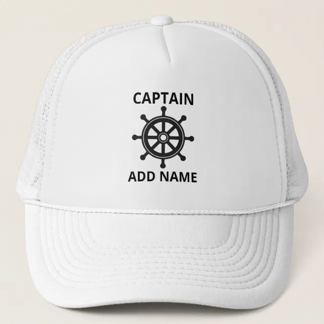 Personalizable Black Ship Wheel Captain Name Trucker Hat | Zazzle