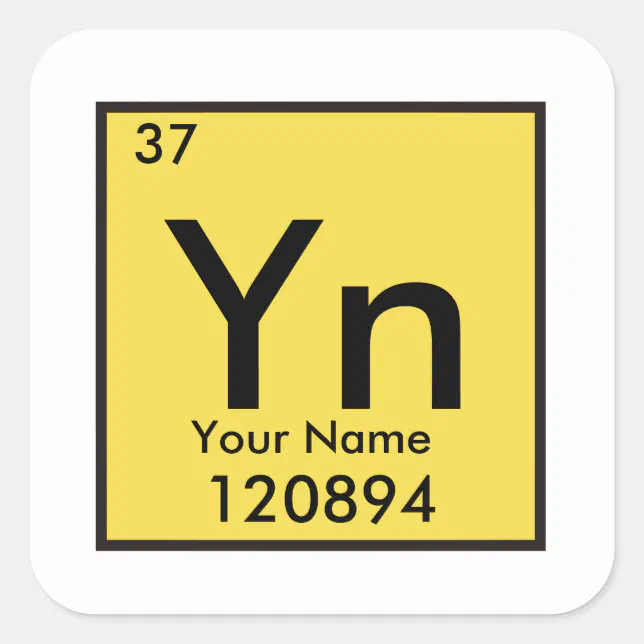 Personalizable chemical element square sticker | Zazzle
