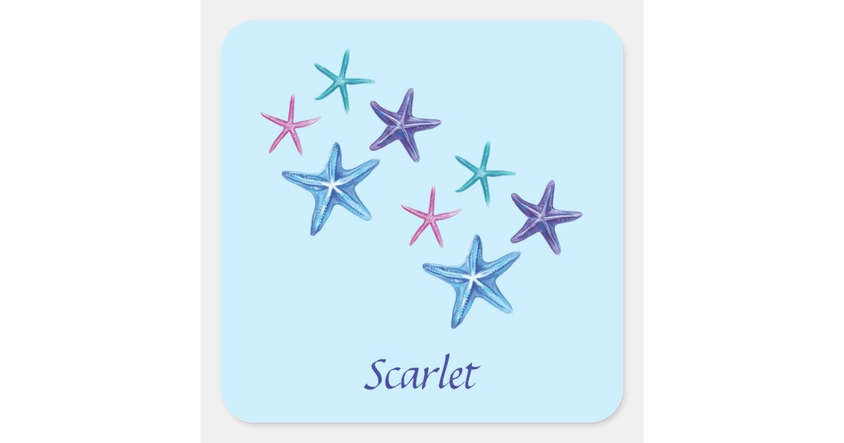 Personalizable Colourful Starfish writing Square Sticker | Zazzle