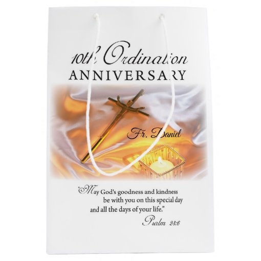 Personalize, 10th Ordination Anniversary, Cross Medium Gift Bag | Zazzle