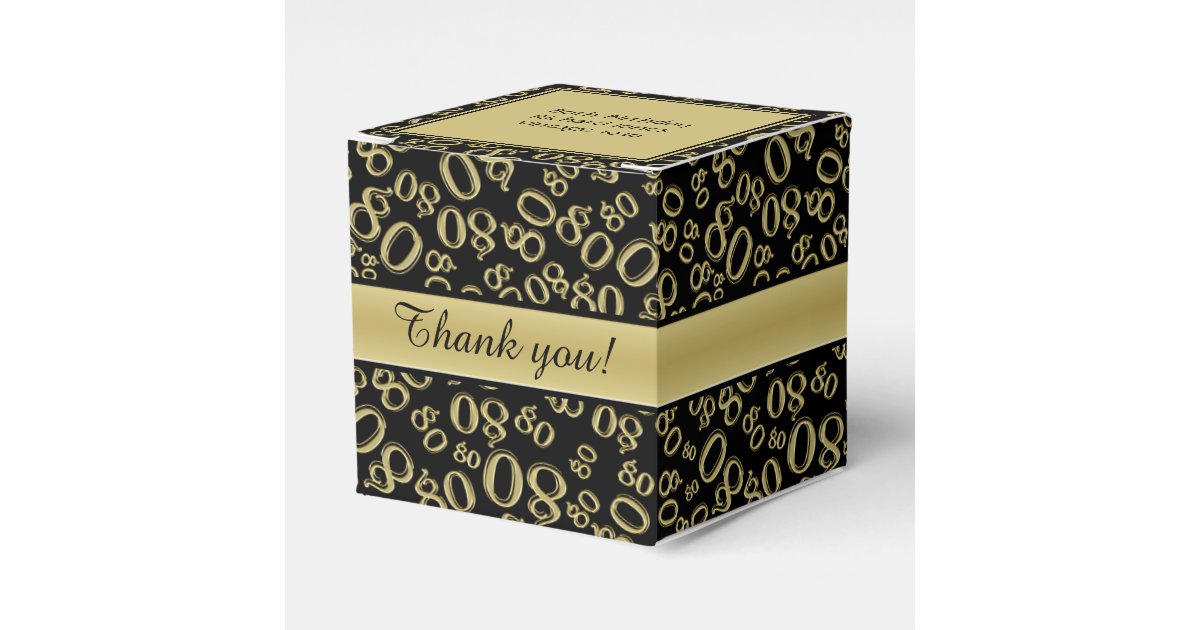 Personalize: 80th Birthday Party Gold/Black Favor Boxes | Zazzle