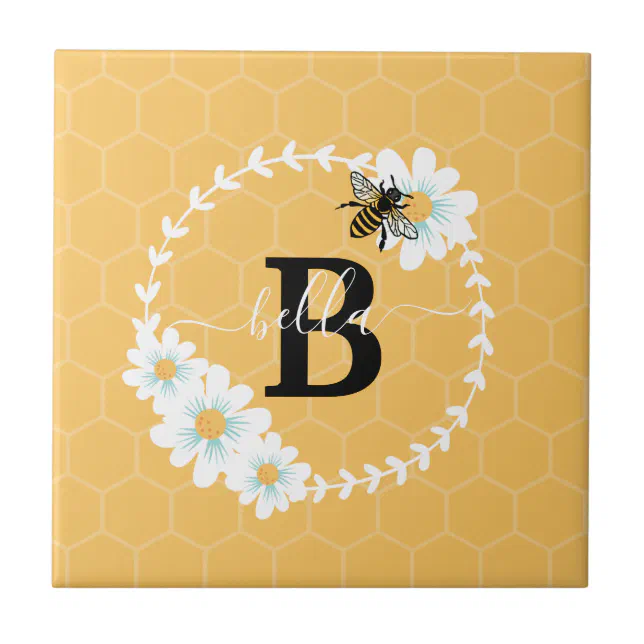 Personalize Alphabets Letters flowers and bee Ceramic Tile | Zazzle