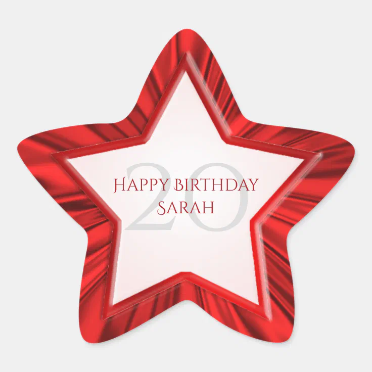Personalize Birthday Faux Vibrant Red Satin Star Star Sticker | Zazzle