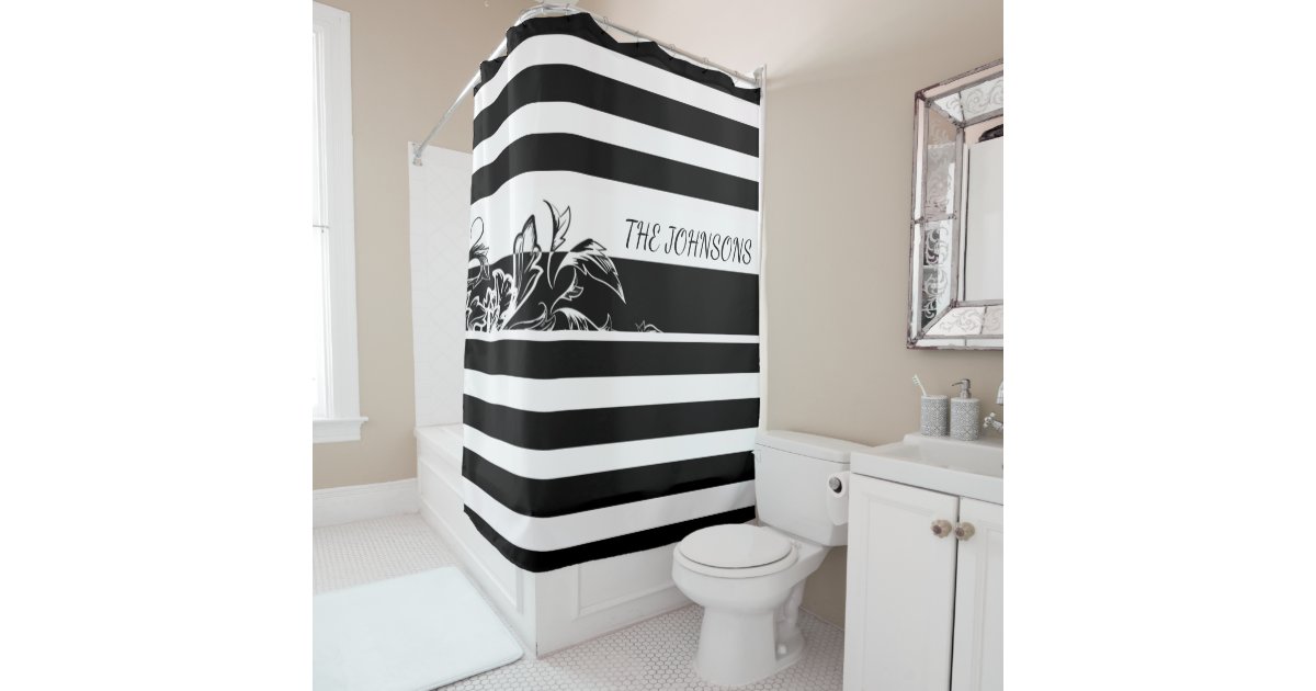 Personalize Black Stripe Monogram Shower Curtain Zazzle