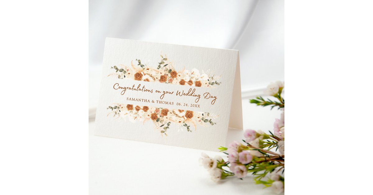 Personalize Boho Terracotta Wedding Congratulation Card | Zazzle