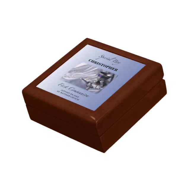 Personalize, Boy, First Communion Blue Jewelry Box | Zazzle