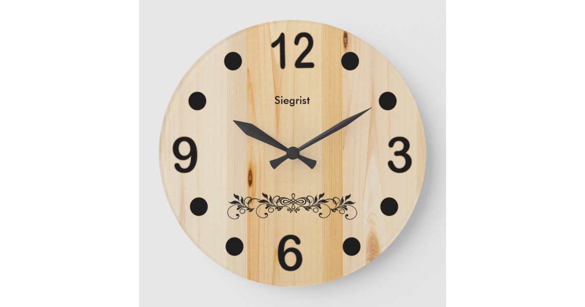 Personalize Butcher Block Wood Large Clock | Zazzle