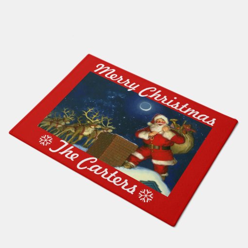 Personalize Christmas Santa Door Mat YOUR NAME | Zazzle