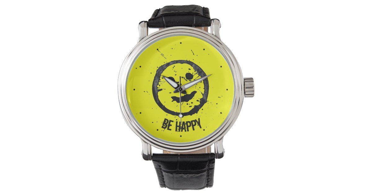Personalize Cool Stained Happy face Yellow Watch | Zazzle