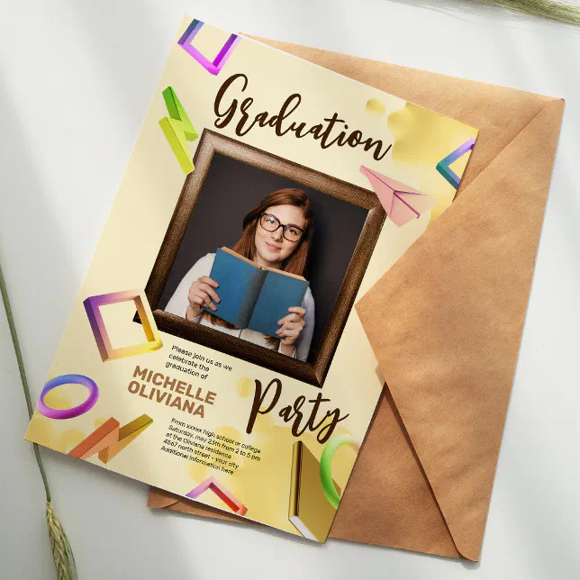 Personalize creamy fancy graduation party invitation | Zazzle
