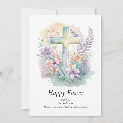 Personalize Cross Floral Pastel Religious Easter Holiday Card | Zazzle