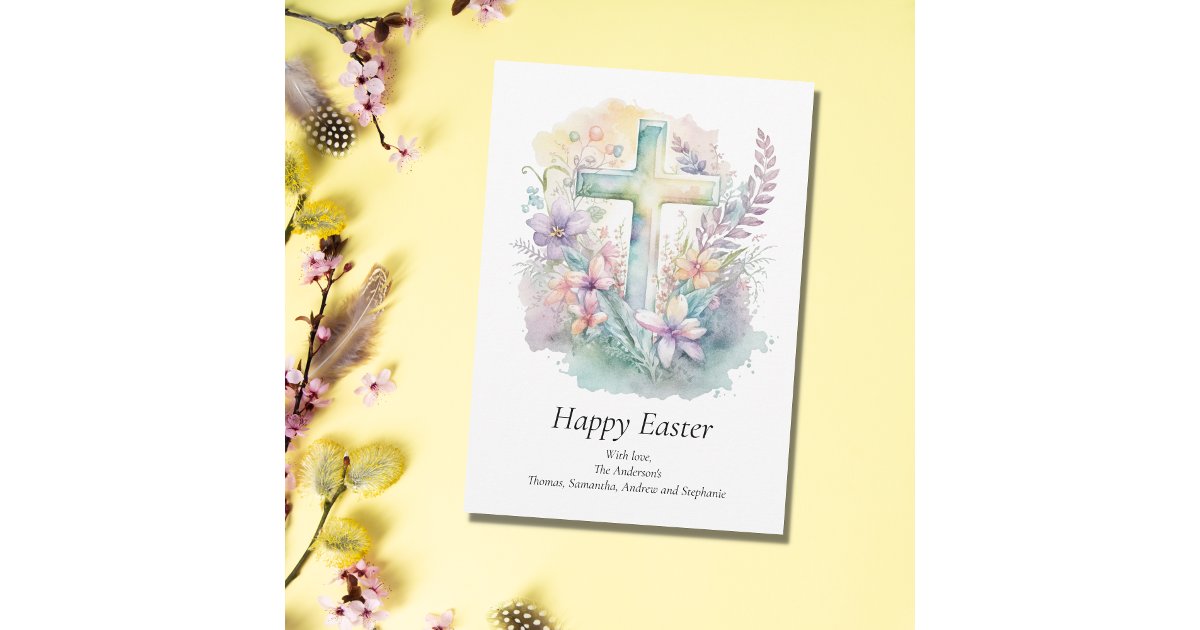 Personalize Cross Floral Pastel Religious Easter Holiday Card | Zazzle