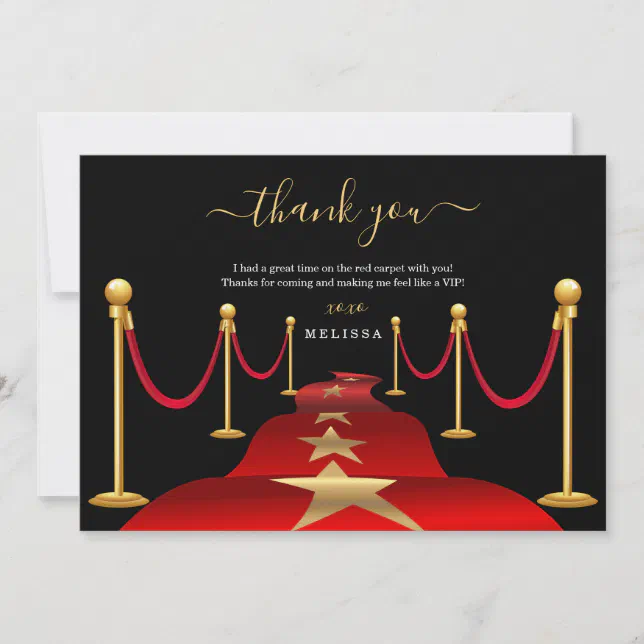 Personalize Custom Red Carpet Theme Thank You Card | Zazzle