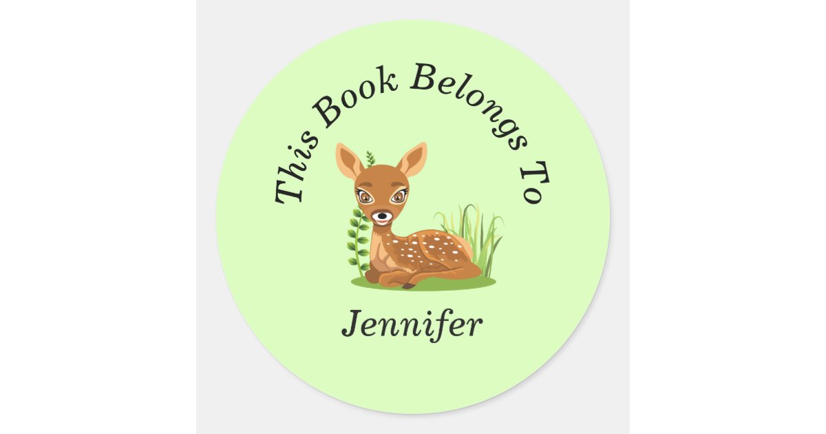 Personalize Cute Baby Deer Green Back to School Classic Round Sticker ...
