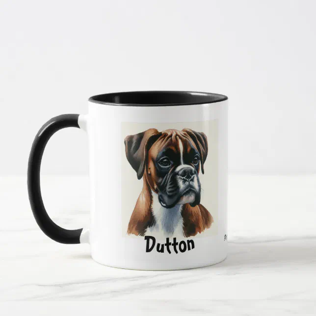 Personalize /Cute Boxer Watercolor Portriat Mug | Zazzle