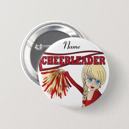 Personalize Cute Red Cheerleader Girl Pinback Button | Zazzle