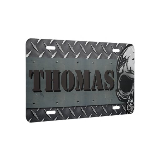 Personalize Diamond Plated Texture With Skull Head License Plate | Zazzle