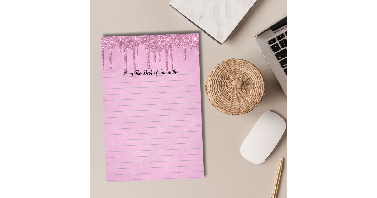 Personalize Dripping Glitter Pink Lined Paper Pad | Zazzle