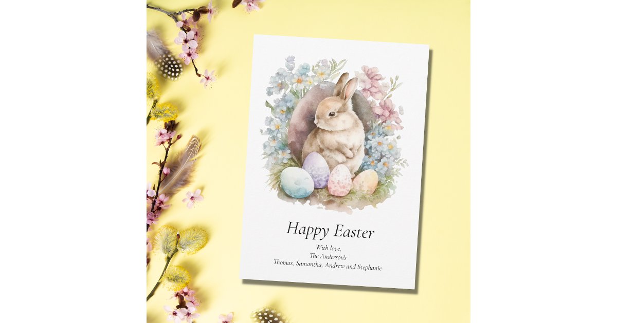 Personalize Easter Bunny Floral Pastel Easter Card | Zazzle