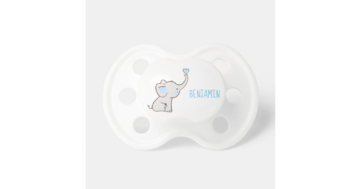 Personalize Elephant Blue Heart Baby pacifier | Zazzle