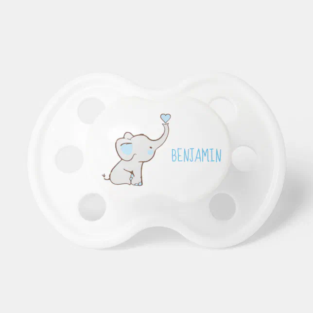 Personalize Elephant Blue Heart Baby pacifier | Zazzle