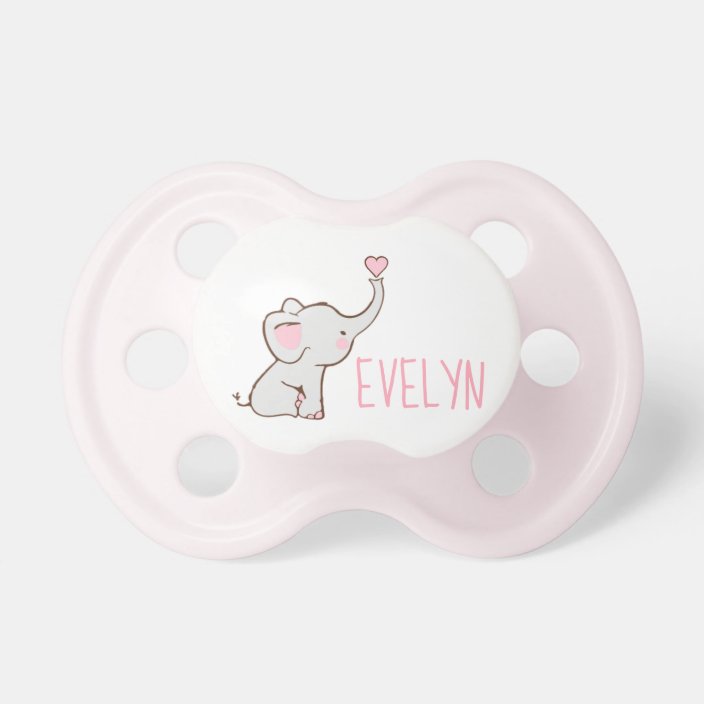 Personalize Elephant Pink Heart Baby pacifier | Zazzle.com