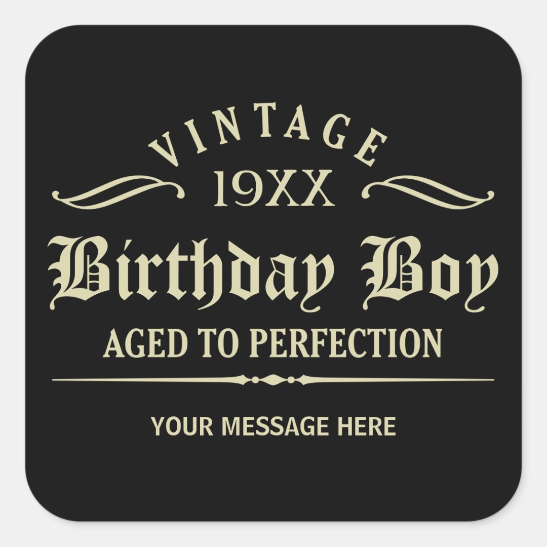 Personalize Funny Birthday Black Square Sticker | Zazzle