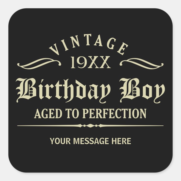 Personalize Funny Birthday Black Square Sticker | Zazzle