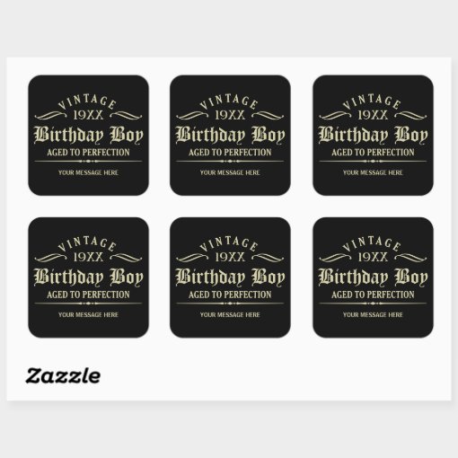 Personalize Funny Birthday Black Square Sticker | Zazzle